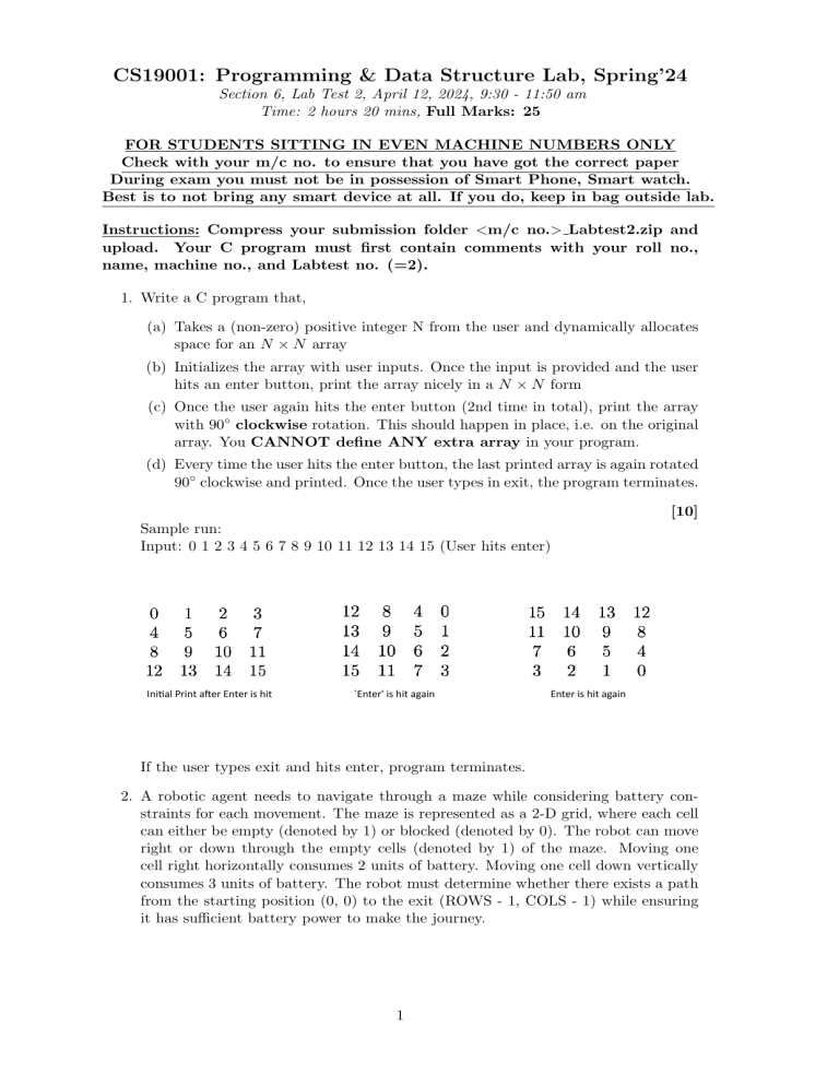 CS19001 Lab Test 2: Programming & Data Structures