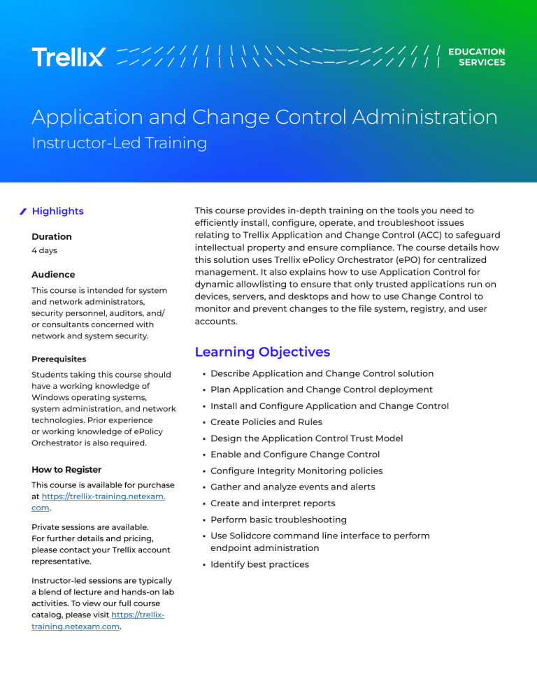 Trellix ACC Administration Training: Application & Change Control