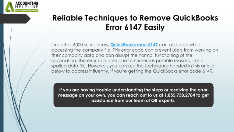 Fix QuickBooks Error 6147: Troubleshooting Guide