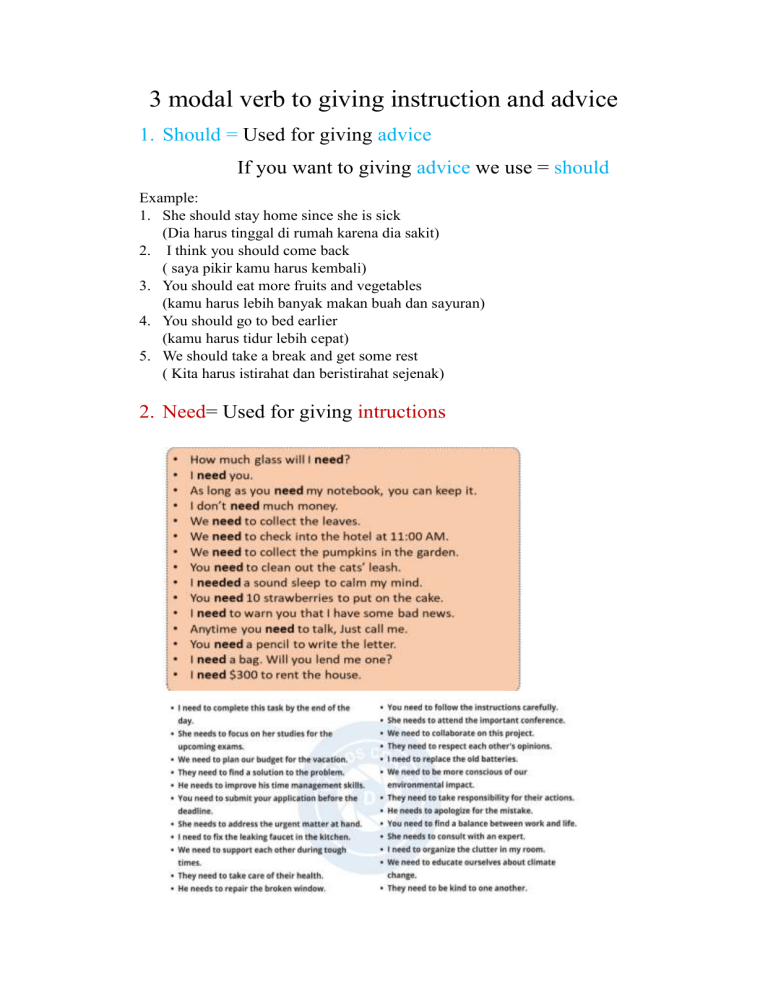 English Modal Verbs: Should, Need, Mustn't for Advice & Instruction