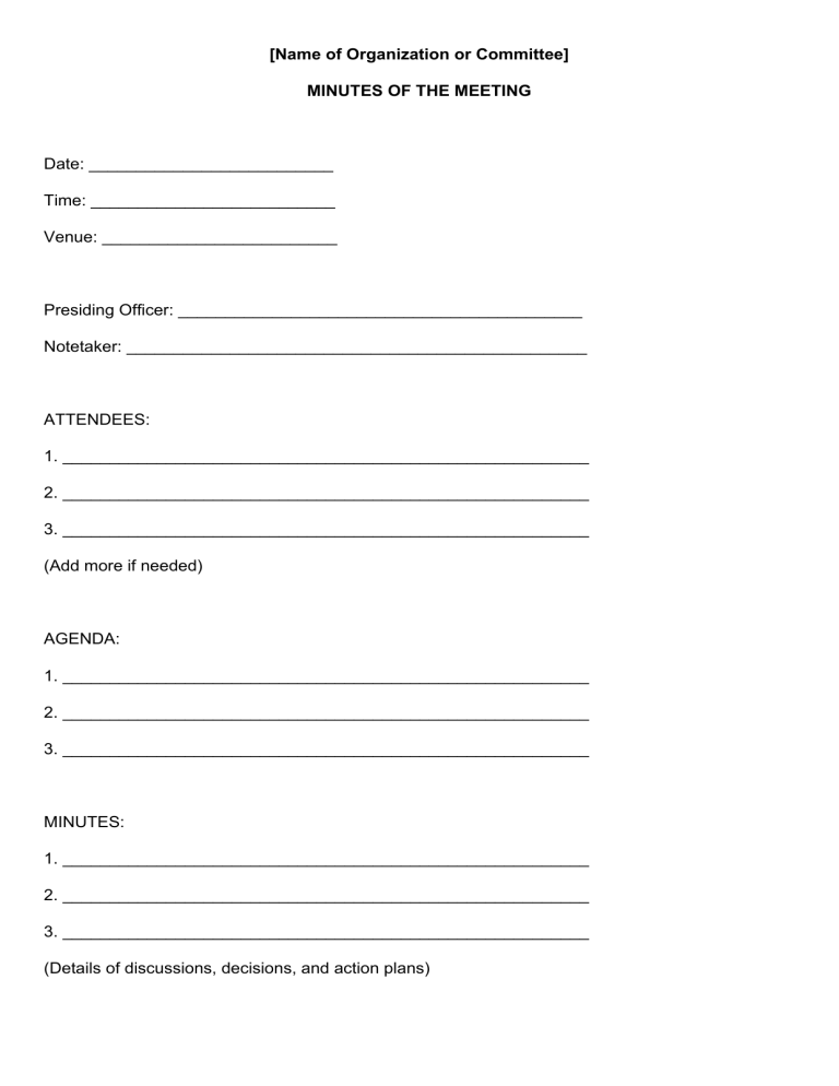 Meeting Minutes Template | Official Meeting Record Form