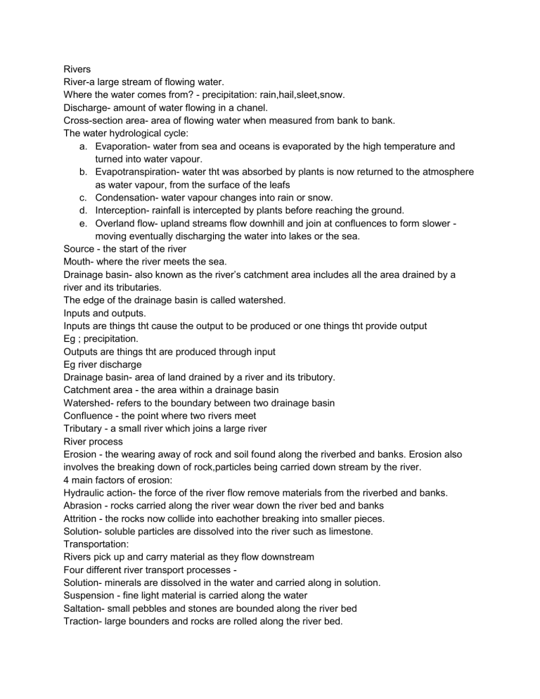 Rivers, Hydrological Cycle & Industry: Study Notes