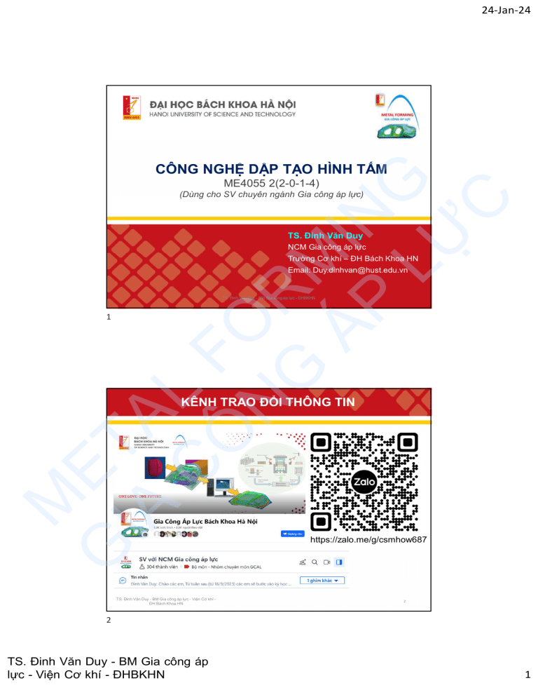 Sheet Metal Forming Technology: ME4055 Course