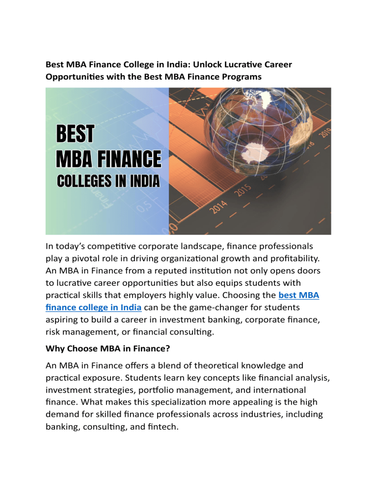 Best MBA Finance Colleges in India: Career Opportunities