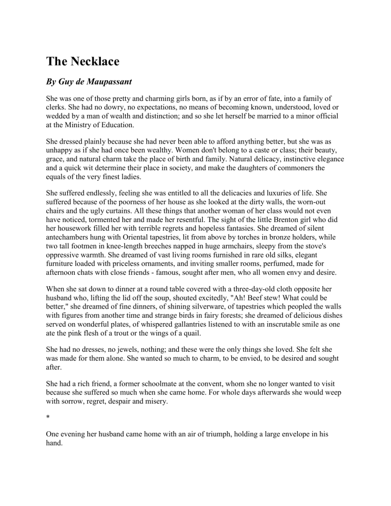 The Necklace by Guy de Maupassant: A Short Story