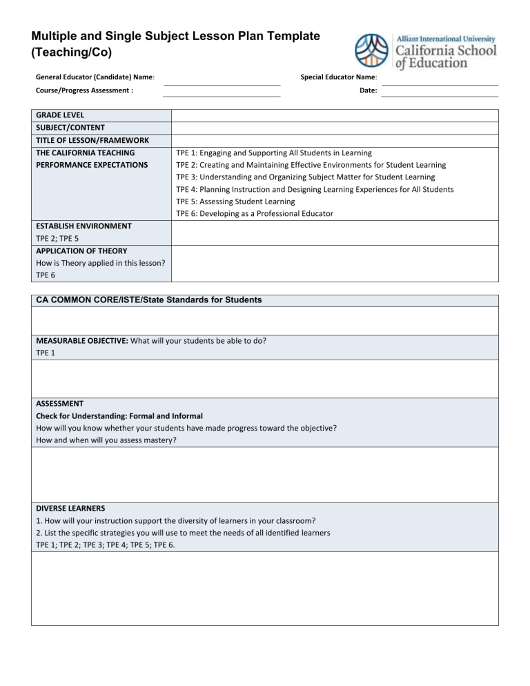 Lesson Plan Template for Educators