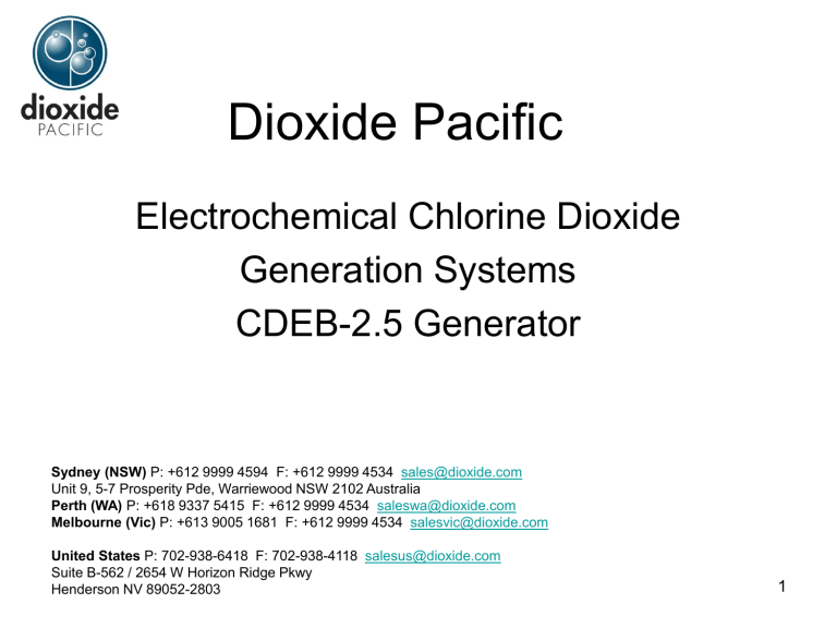 Dioxide Pacific CDEB-2.5 Chlorine Dioxide Generator System