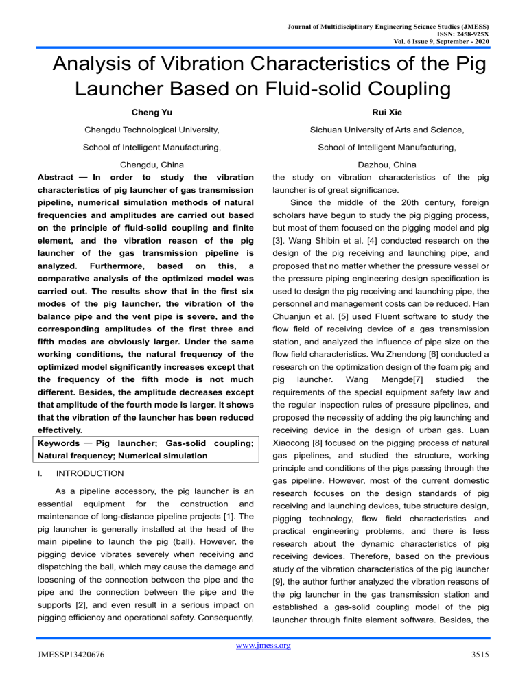 Pig Launcher Vibration Analysis: Fluid-Solid Coupling Simulation