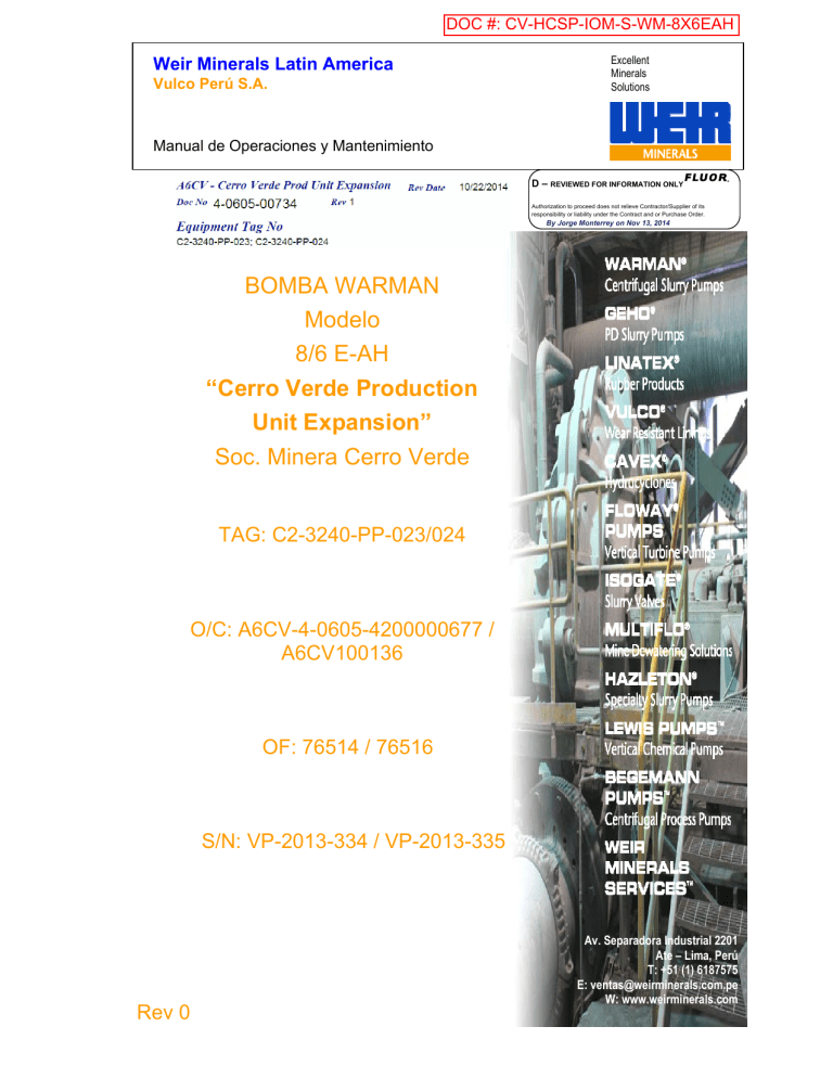 Manual de Operaciones y Mantenimiento Bomba Warman 8/6 E-AH