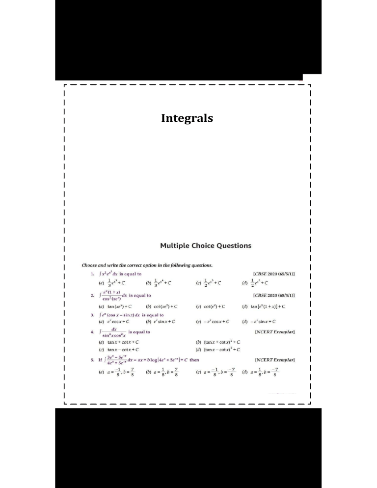 Integrals Multiple Choice Questions