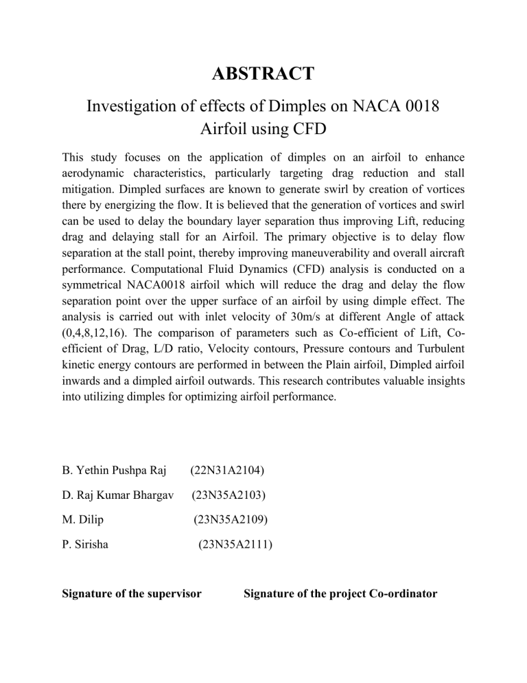 Dimple Effects on NACA 0018 Airfoil Aerodynamics using CFD Analysis