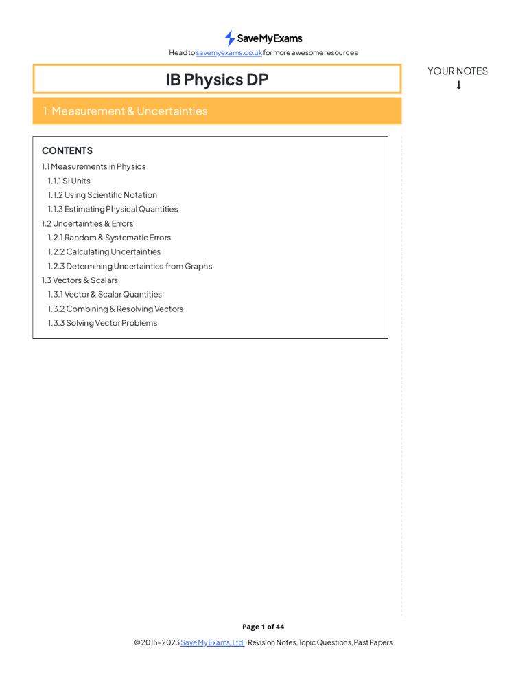 IB Physics: Measurements & Uncertainties Revision Notes