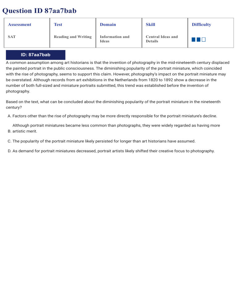 SAT Reading: Central Ideas & Details Test Questions