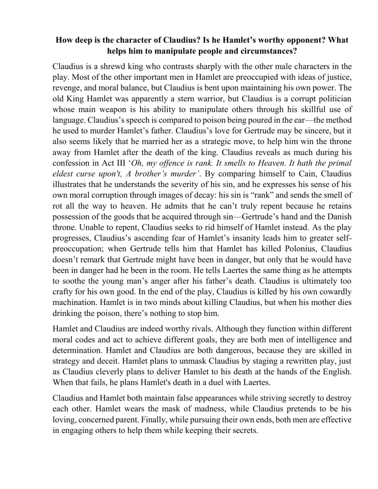 Claudius in Hamlet: Character Analysis & Rivalry
