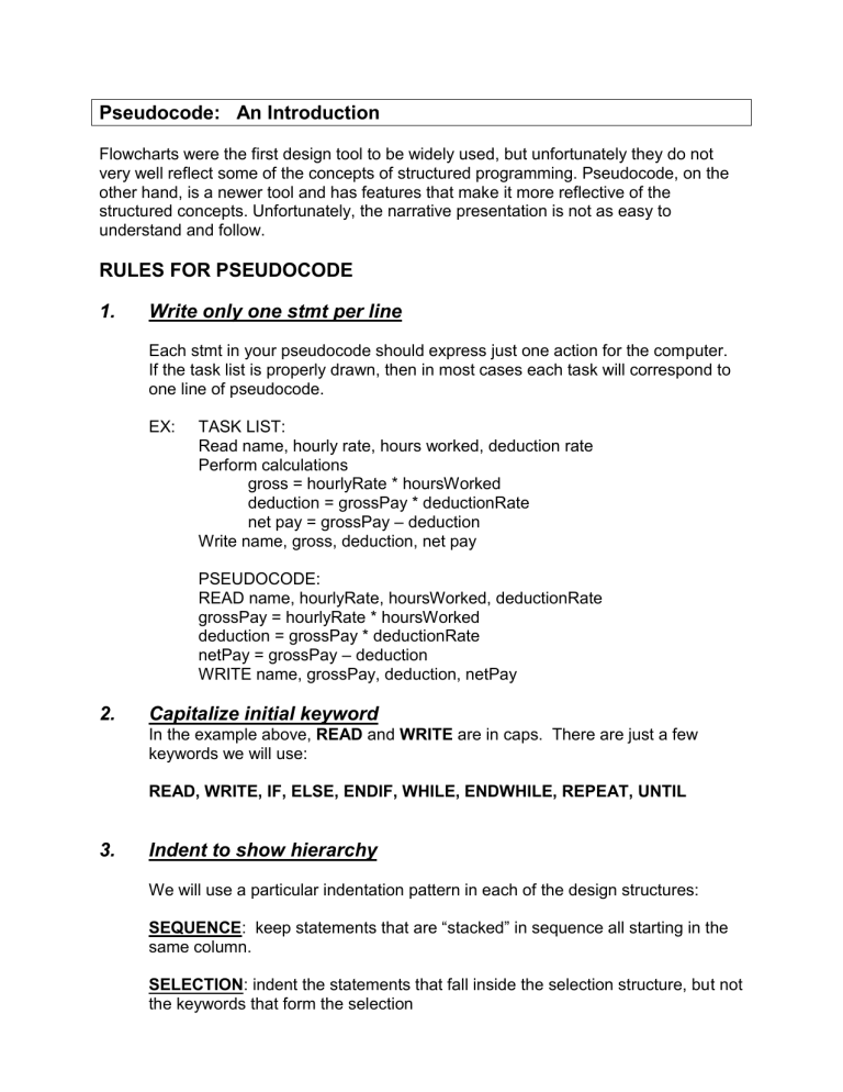 Pseudocode & Flowcharts: Introduction to Programming Design