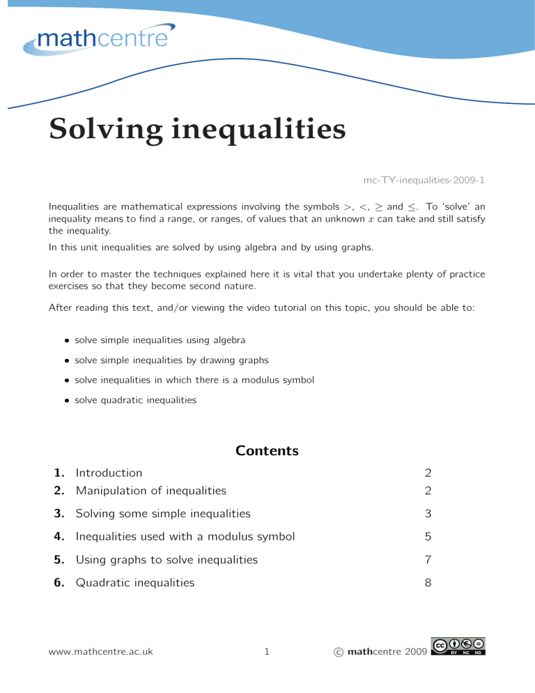 Solving Inequalities: Algebra, Graphs, Modulus & Quadratic Methods