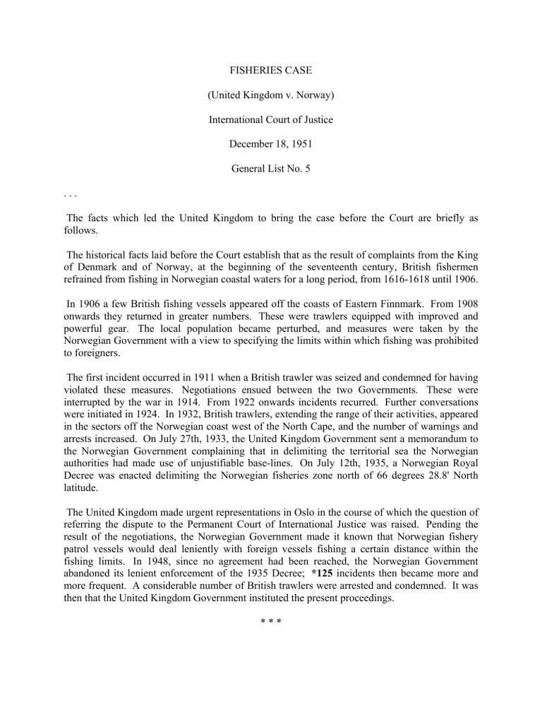 Fisheries Case (UK v. Norway) - ICJ Judgment 1951