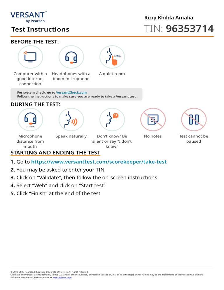 Versant Test Instructions: Preparation & Guidelines