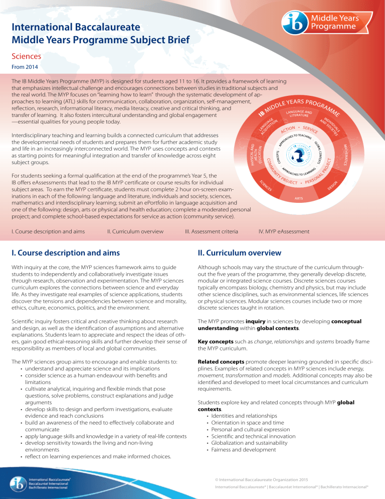 IB MYP Sciences Subject Brief: Curriculum, Assessment & Aims