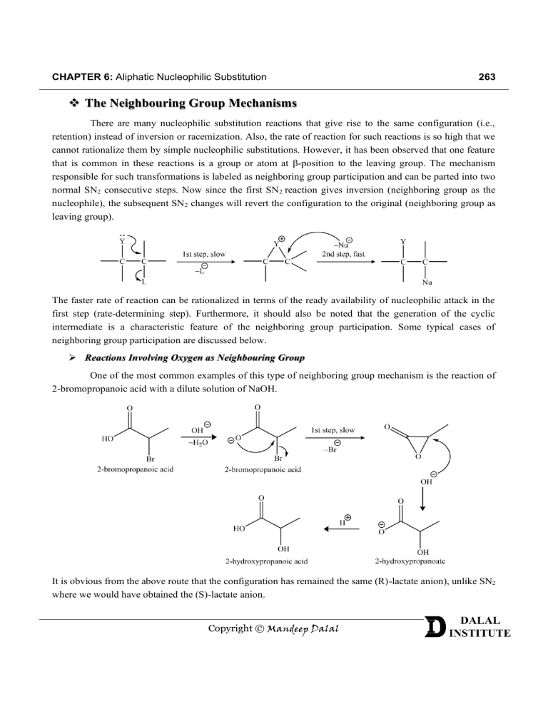 Neighboring Group Mechanisms in Organic Chemistry