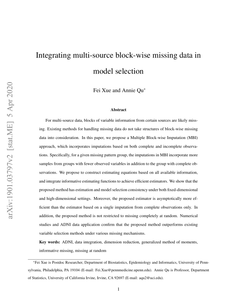 Multi-Source Missing Data Imputation for Model Selection