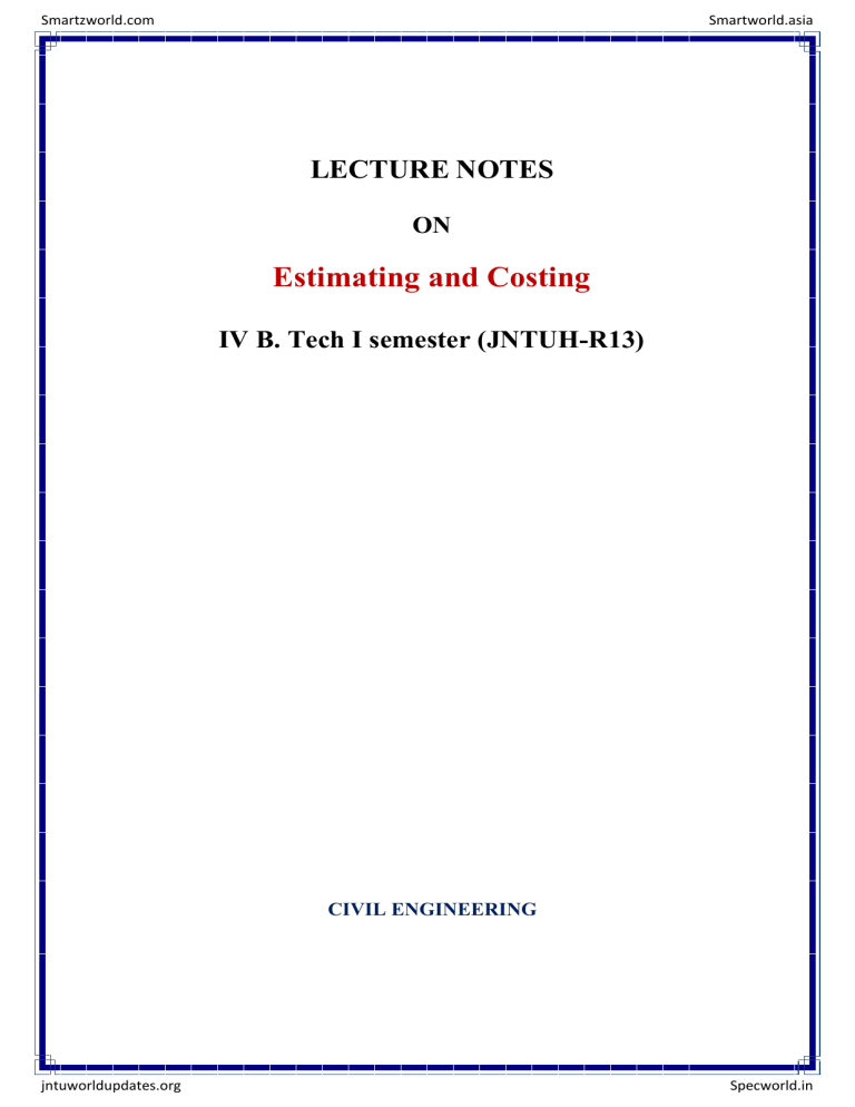 Estimating and Costing Lecture Notes for Civil Engineering