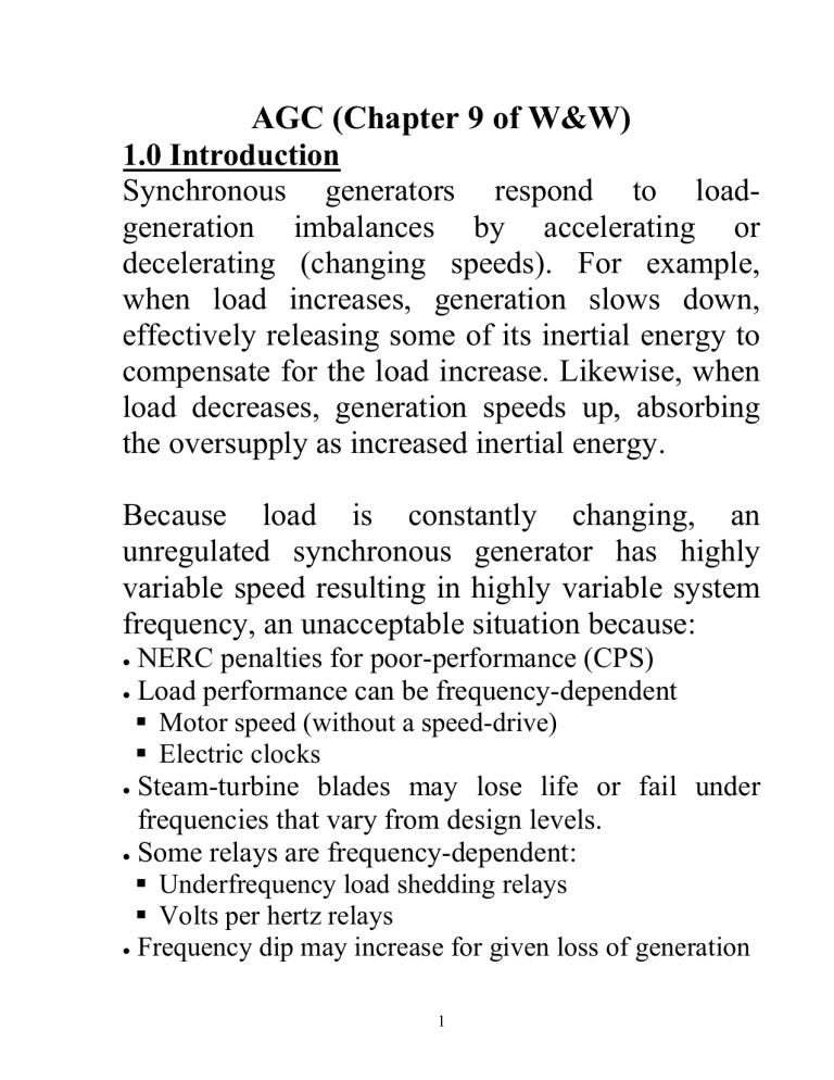 Automatic Generation Control (AGC) Lecture Notes
