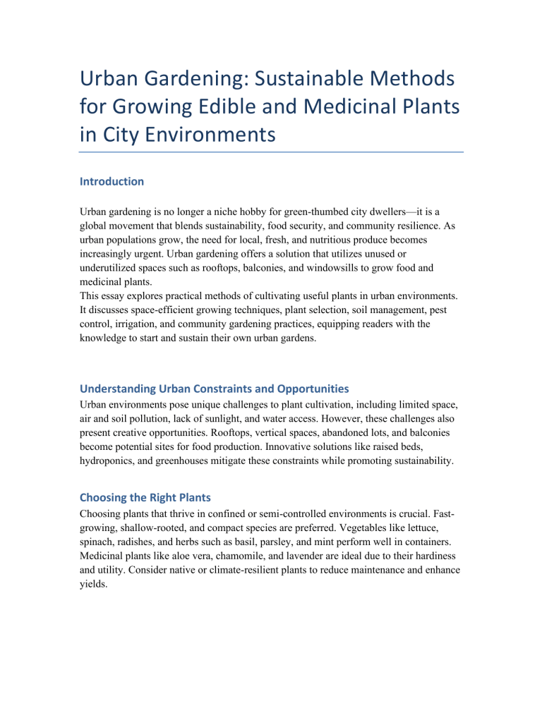 Urban Gardening: Sustainable Methods for City Environments