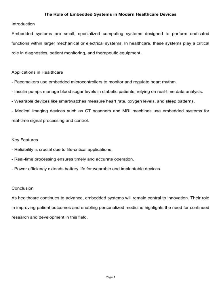 Embedded Systems in Healthcare: Modern Devices & Applications