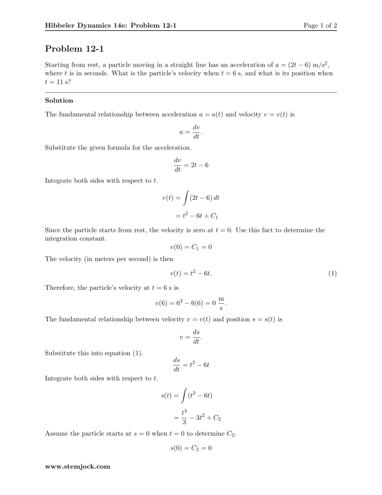 Hibbeler Dynamics 14e: Problem 12-1 Solved - Kinematics Example