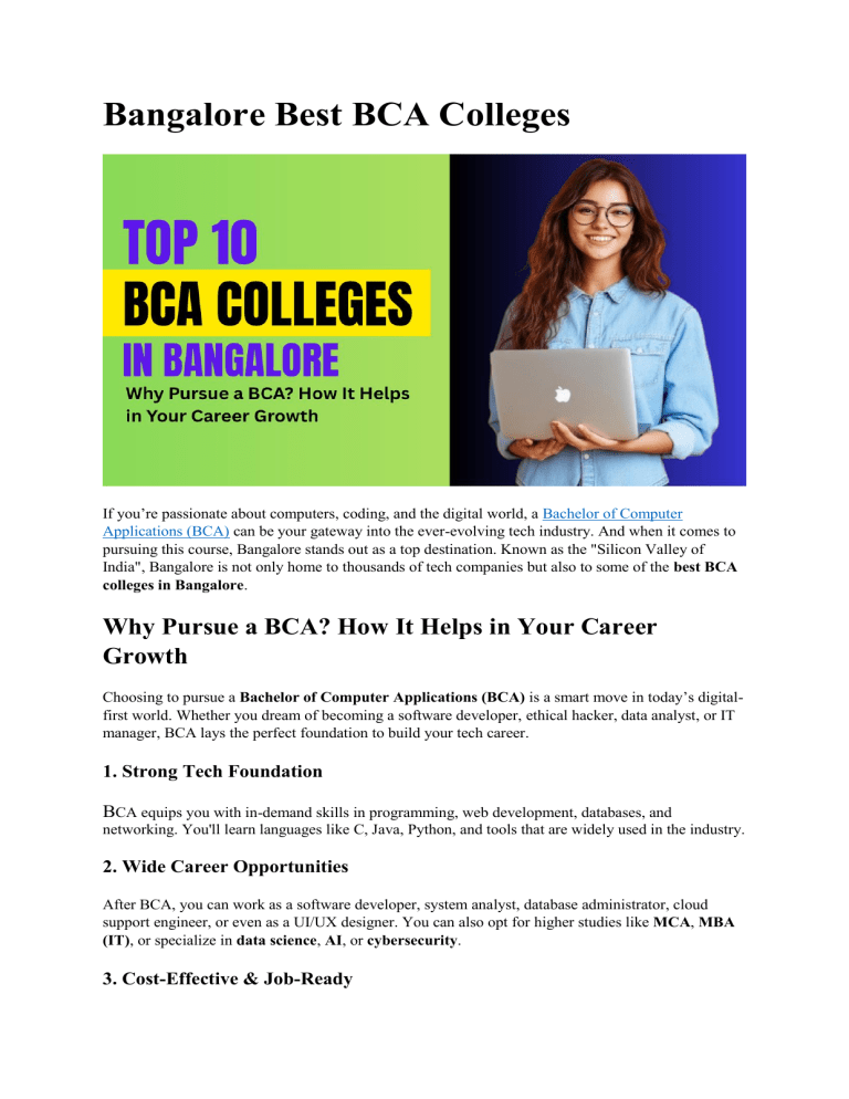 Best BCA Colleges in Bangalore: Course & Career Guide