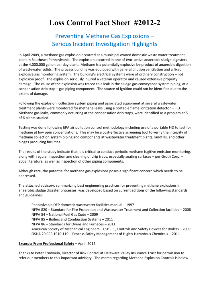 Methane Explosion Prevention in Wastewater Treatment Plants