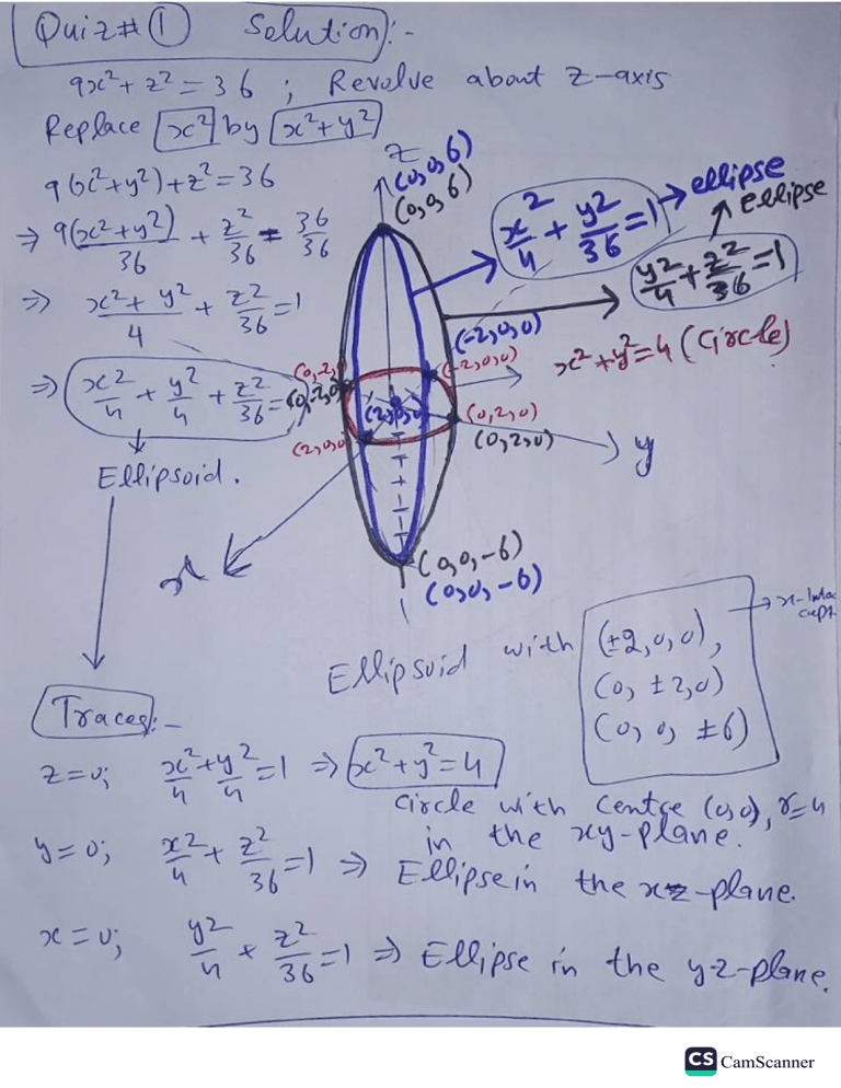 Ellipsoid Equation & Traces: Quiz 1 Math Solution - 3D Geometry
