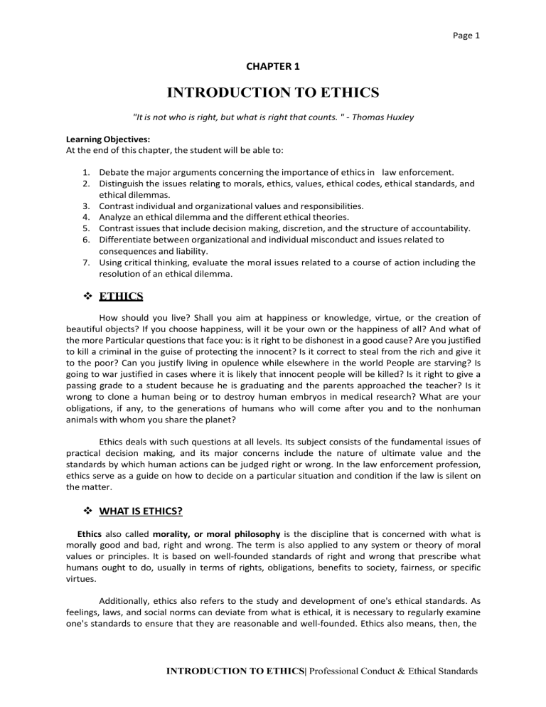 Introduction to Ethics: Morals, Values, and Ethical Dilemmas