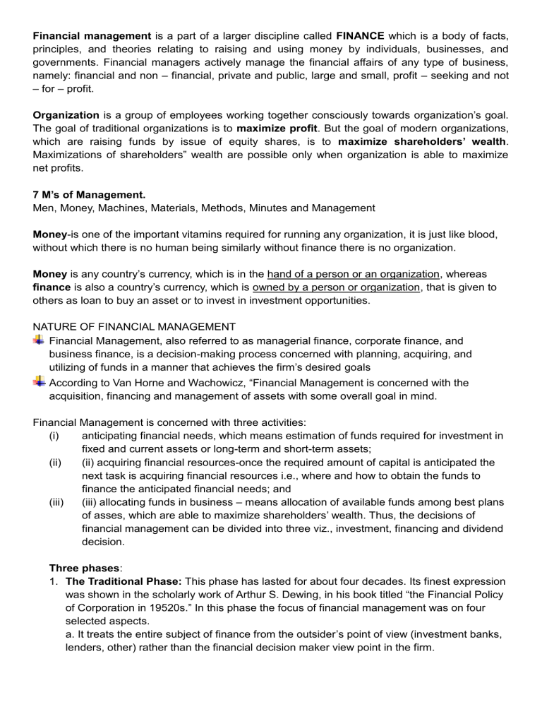 Financial Management: Nature, Scope & Decisions