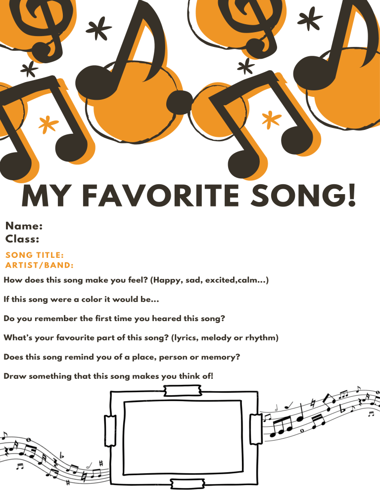 My Favorite Song Worksheet: Music Exploration Activity
