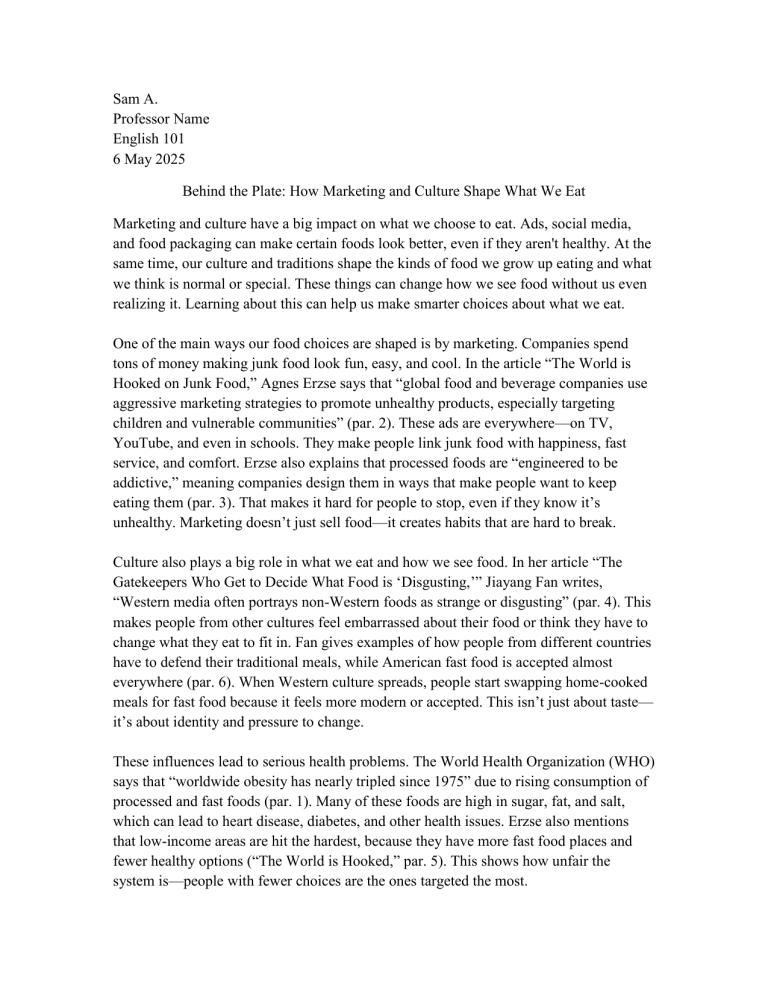 Marketing, Culture, and Food Choices Essay