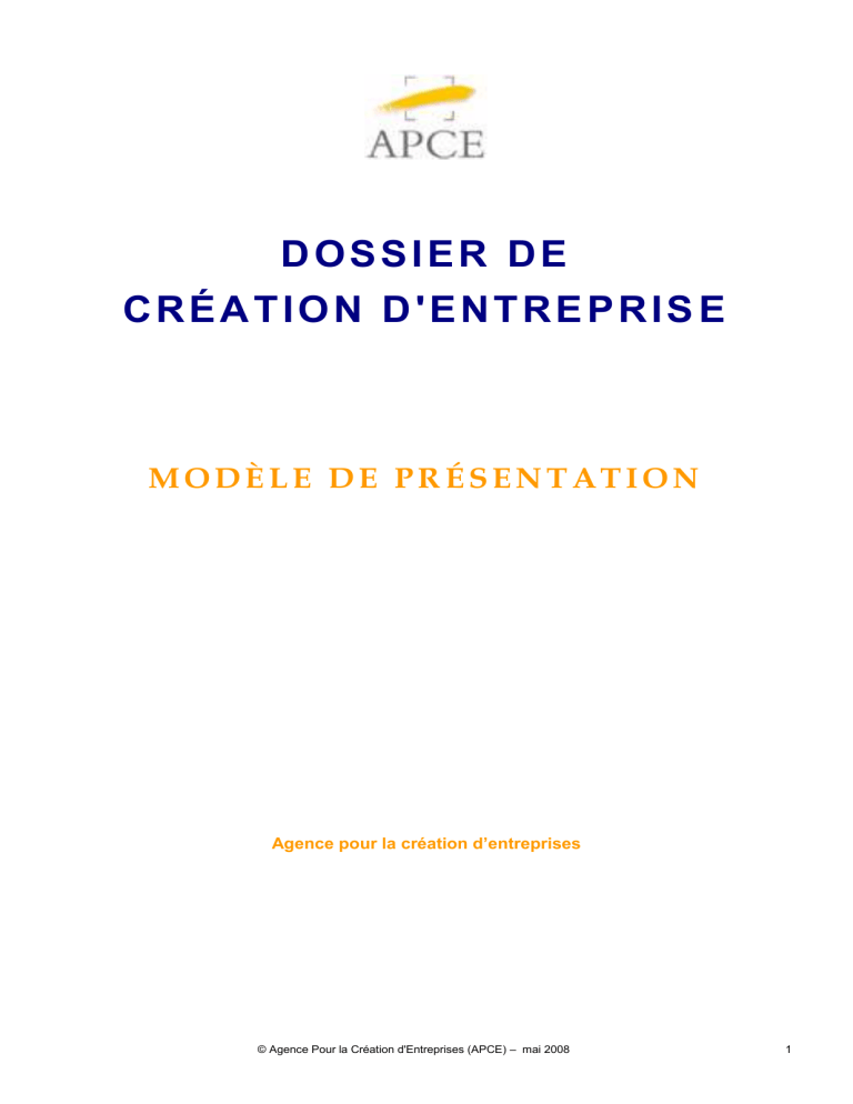 Modèle de Plan de Création d'Entreprise - Guide APCE