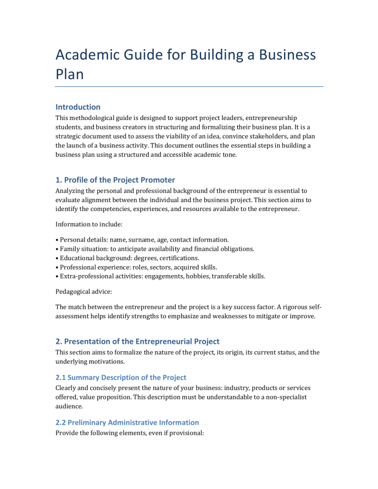Business Plan Guide: Academic Approach to Entrepreneurship