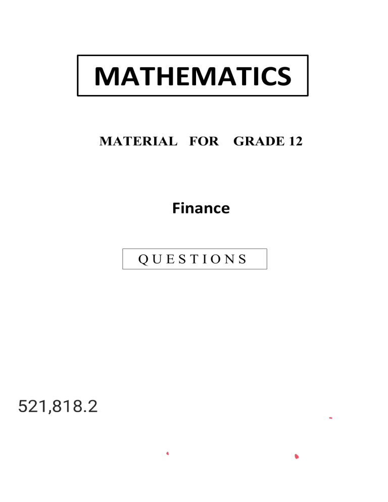 Grade 12 Finance Exam Questions