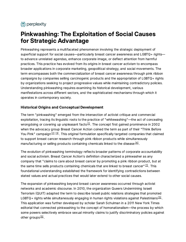 Pinkwashing: Exploitation of Social Causes for Strategic Advantage