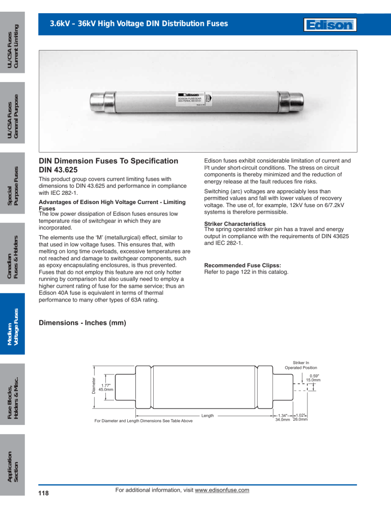 Medium Voltage DIN Distribution Fuses Datasheet