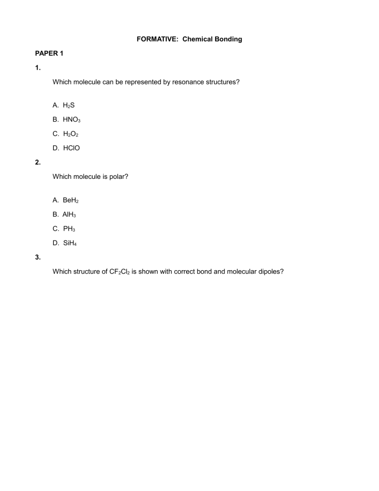 Chemical Bonding Exam Paper: Structure, Polarity, & Strength