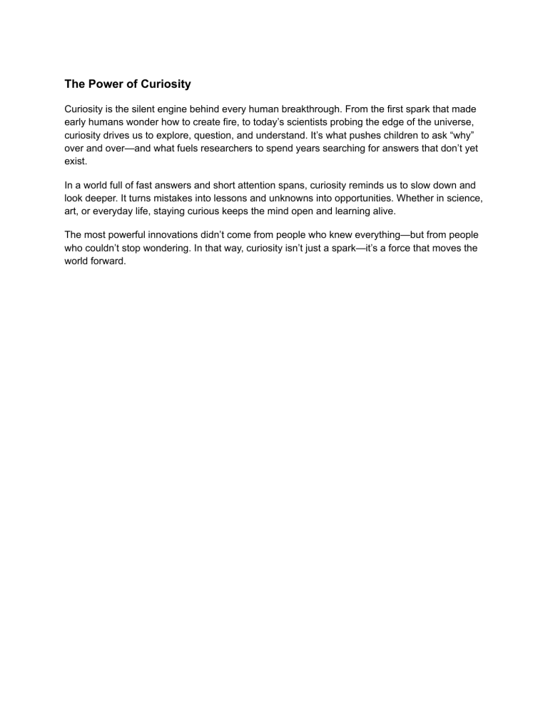 The Power of Curiosity: An Exploration of Innovation