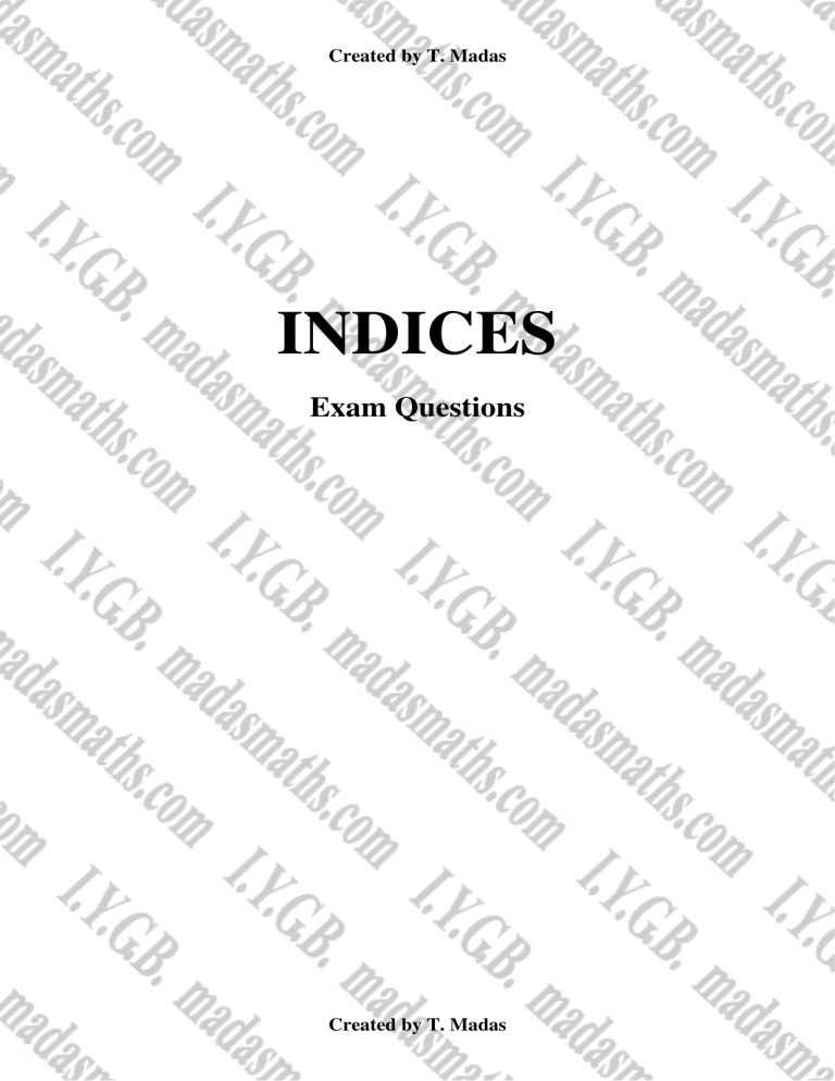 Indices Exam Questions