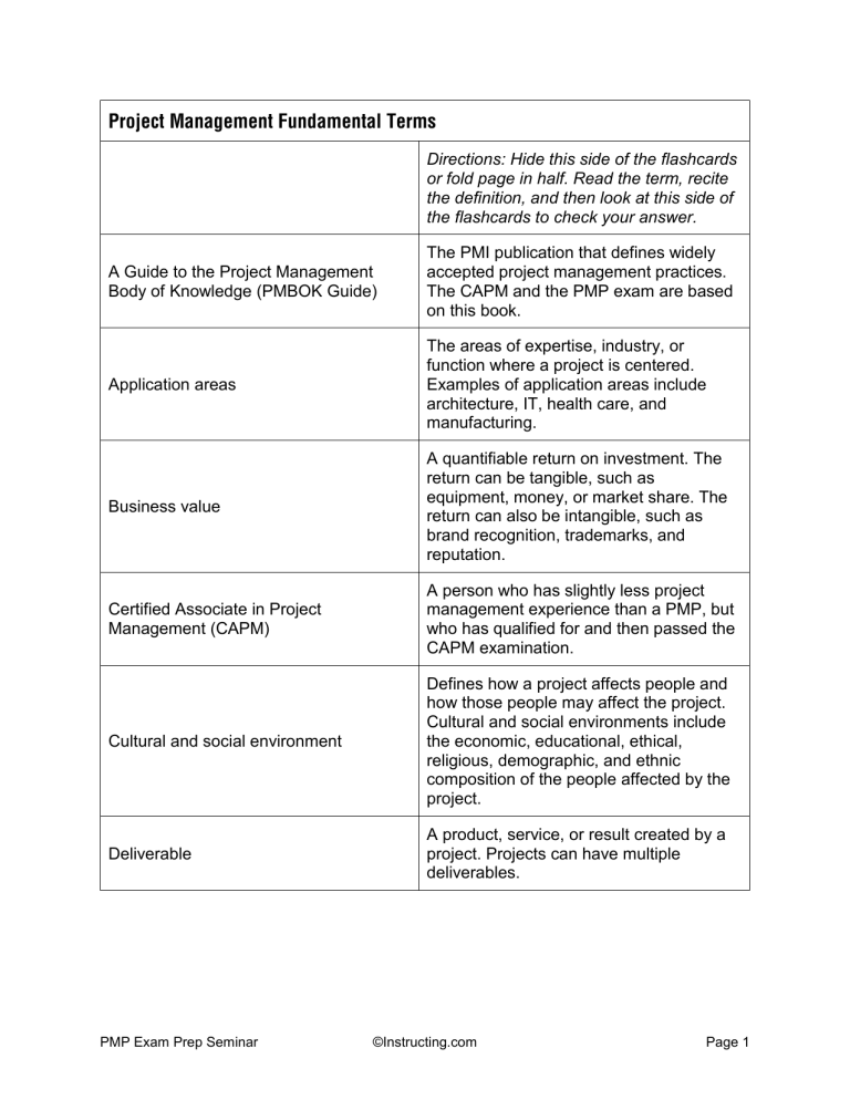 Project Management Terms: PMBOK Guide Flashcards for PMP Exam Prep