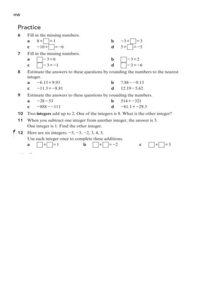 Math Practice Problems: Integers, Estimation, Rounding