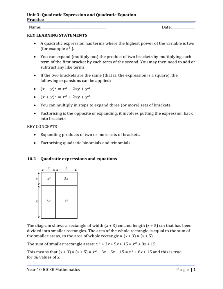Quadratic Expressions & Equations Practice | High School Math