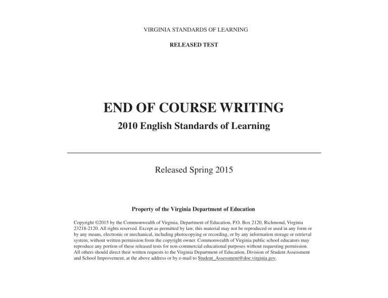 VA SOL Writing Released Test - High School