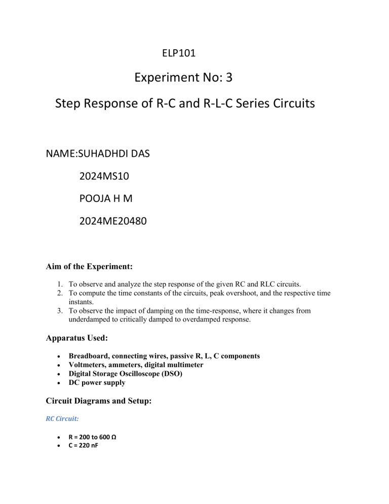RC & RLC Circuit Step Response Experiment | ELP101 Lab Report